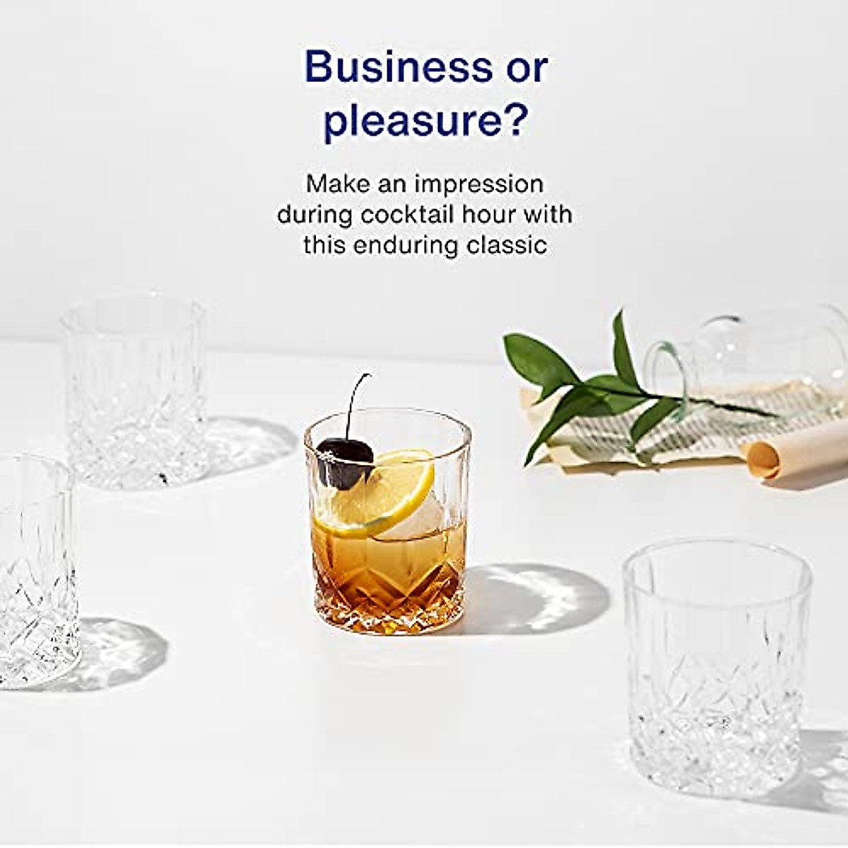 GoodGlassware Whiskey Decanter and Glasses (5 Piece Set) – Elegant Liquor Carafe with Ornate Solid Glass Stopper and 4 Matching Whisky Tumblers - Lead-Free and Dishwasher Safe Transparent