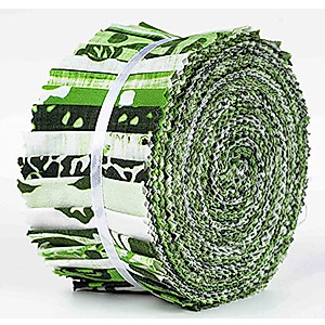 Soimoi 40Pcs Block Print Cotton Precut Fabrics for Quilting Craft Strips 2.5x42inches Jelly Roll - Green