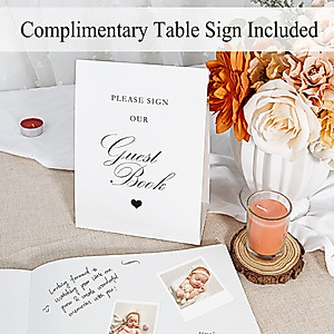 SUNEE Wedding Guest Book - Polaroid Guest Book Weddings Reception, Linen Cover Elegant Guest Book for Baby Shower, Birthdays and Special Events, 100 Blank Pages for Wedding Sign in and Photos, Beige