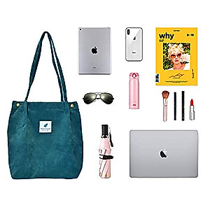 MODANA Corduroy Women Totes Grocery Bag with Inner Pockets, Lightweight Reusable Washable and Ecofriendly, Perfect Handbags for Shopping Travel School and So on(Blue-2)