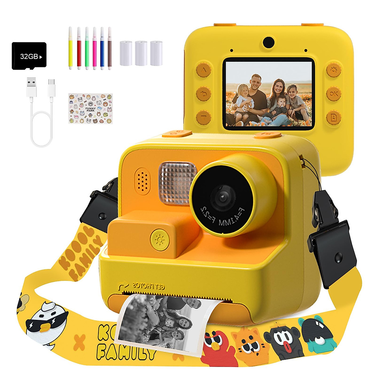 Mafiti Kids Camera Instant Print, 48MP Digital Camera Selfie 1080P Video with 32G TF Card, Toys Gifts for Girls Boys Aged 3-12 for Christmas/Birthday/Holiday (Orange)