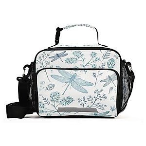 Blueangle Retro Dragonfly Print Insulated Lunch Bag with Detachable Shoulder Strap & Carry Handle, Eco-friendly Cooler Bag Tote Bag,School Lunch Box for Teens,Men,Women