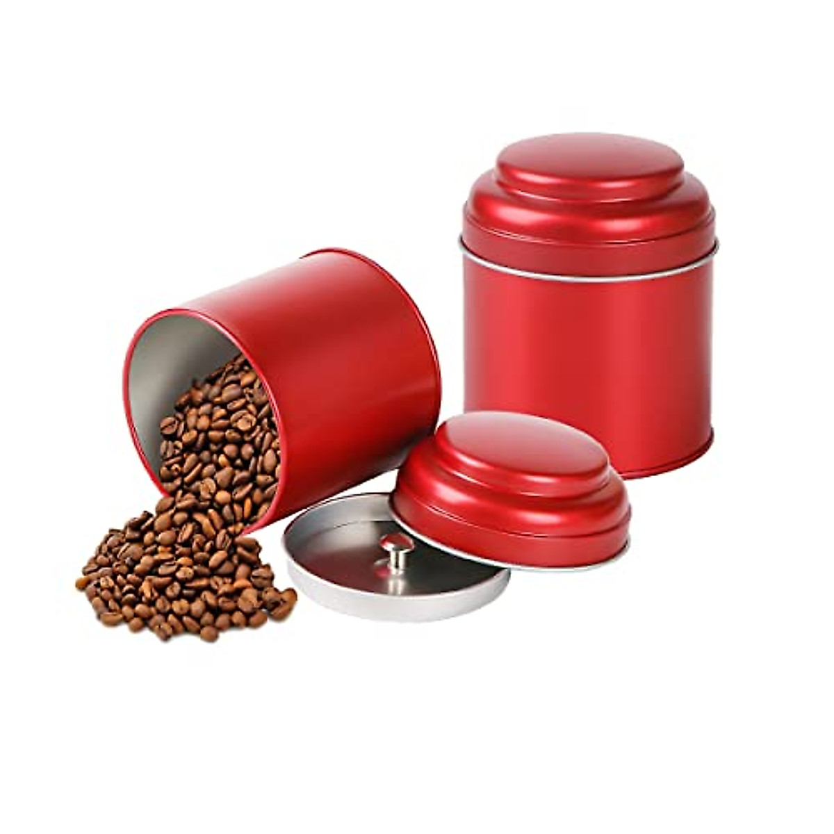 Fvstar 6pcs Loose Leaf Tea Canister with Airtight Double Lids,8 OZ Round Tin Can Box,Mini Kitchen Canisters Containers for Tea,Coffee,Sugar,Loose Leaf,Candy,Herbs and Spices Storage (Red)