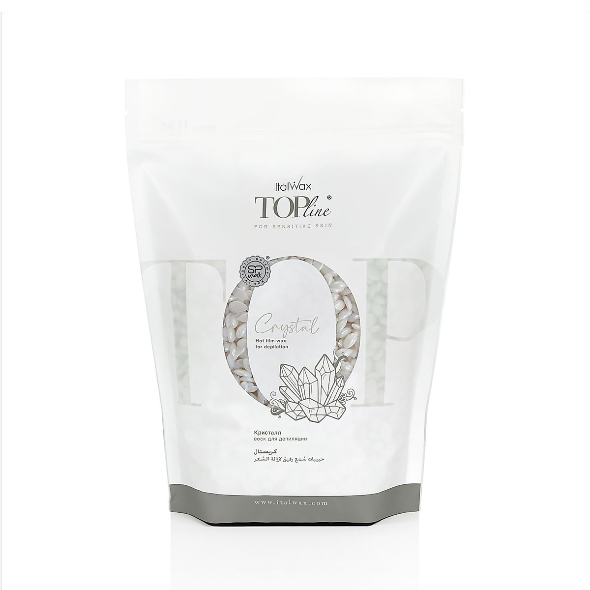 Italwax Top Line Crystal - 750g / 1.65lb - Hard wax beads for hair removal - Unscented - Synthetic formulation ideal for sensitive skins - Recommended for Bikini Area and Armpits