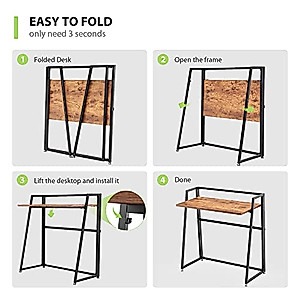 DESIGNA Folding Computer Desk, 33 inch Student Desk Folding, Writing Desk for Home Office, Fold Up Gaming Desk Wood Small Office Table for Teen Working & Crafting, Archaize Brown