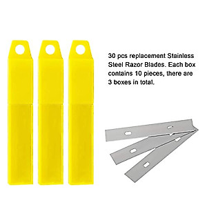 4" Scraper Razor Blades, 30 PCS Replacement Stainless Steel Blades to Remove Decals, Stickers, Wallpaper Adhesive Vinyls, etc.