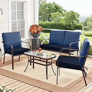 Easy-Going Patio Cushion Covers 22x20x4 Inch 4 Pack, Linen Look Outdoor Water Resistant Chair Seat Cushion Slipcover with Zipper for Outdoor Furniture, Covers Only! Navy