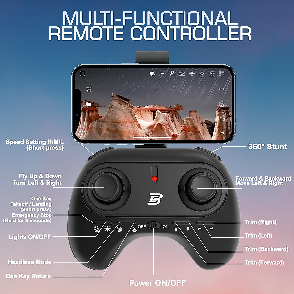 BEZGAR Drone with Camera for Adults 4K, RC Quadcopter with Brushless Motor, Optical Flow Positioning, Auto Hover, One Key Start/Land, 2 Rechargeable Batteries, FPV 5G Drones for Adults, BD102