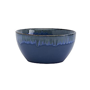 Tabletops Gallery Tuscan Reactive Glaze Stoneware- Dining Entertainment Plate Bowl Ceramic, 12 Piece Tuscan Dinnerware Set (Blue, Green, and Brown)