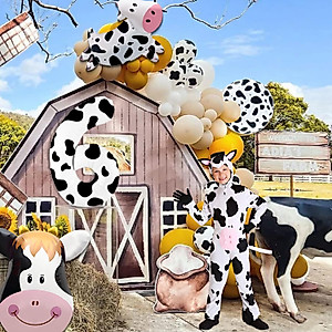 7Pcs Cow Balloons - Cow Print Balloon Huge Cow Head Walking Cow Balloons Number 6 Balloon Cow Decorations for 6th Birthday Farm Animal Birthday Decorations Western Cowboy Theme Party Decoration