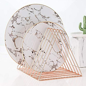 Magazine Rack Book Record Holder, Desktop Iron Storage Rack Bookshelf Multifunction Triangle File Organizer Decor Home Office (Rose gold)