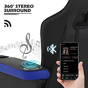 MoNiBloom Gaming Recliner Chair with Speaker Massage Gaming Chair with Detachable Lumbar Pad and Headrest, Ergonomic Theater Chair Living Room Gamer Chair with Cup Holder and Storage Bag, Blue