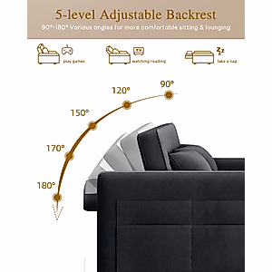 YITAHOME 55" Convertible Sofa Bed, Velvet Sleeper Sofa with Pull-Out Bed, 3-in-1 Futon Couch with Reclining Backrest and Side Pocket, Modern Loveseat for Living Room, Black, Full Size