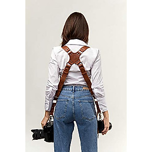 Camera Strap Accessories for Two-Cameras – Dual Shoulder Leather Harness – Multi Camera Gear for DSLR/SLR Strap by Coiro