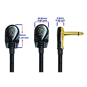 WORLDS BEST CABLES 6 Units - 12 Inch - Pedal, Effects, Patch, Instrument Cable Custom Made Made Using Mogami 2524 Wire and Eminence Gold Plated ¼ inch (6.35mm) R/A Pancake Type Connectors