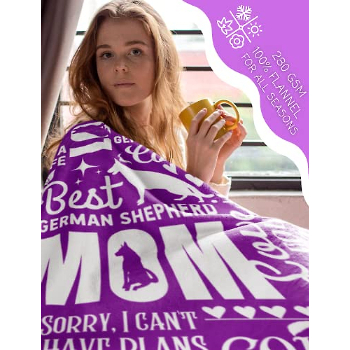 InnoBeta German Shepherd Themed Throws for Dog Moms, Dog Lovers, Dog Owners, Bed Flannel Plush Blankets, Birthday Gifts for German Shepherd Lovers, Best Friend, Coworkers, Sisters (50"x 65") - Purple