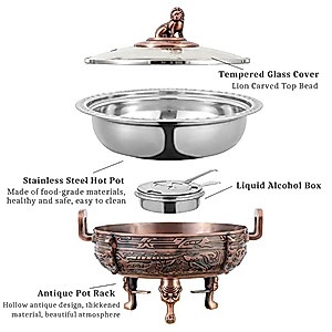 2/4 Pack Chafing Dishes & Food Warmers, Round Chafer Catering Buffet Server Set with Food Pan and Fuel Holders, for Kitchen Party Dining Buffet (Red Bronze),4 Pack