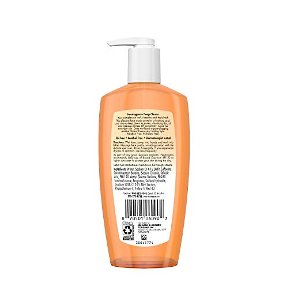 Neutrogena Deep Clean Daily Facial Cleanser with Beta Hydroxy Acid for Normal to Oily Skin, Alcohol-Free, Oil-Free & Non-Comedogenic, 6.7 fl. oz 6pk