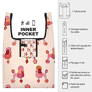 Poodle Pattern Printed Reusable Grocery Bag with Handle Foldable Shopping Tote Bags Portable for Supermarket Camping