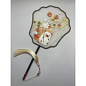 PHONME Chinese Embroidered Hand Fan Folding Hand Fan Antique Fan Summer Female Round Fan Hanfu Cheongsam Costume Accessories Vintage Style