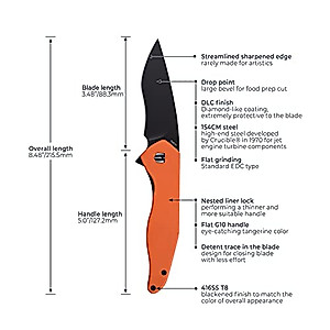 SHIELDON Viper Pocket Knife Black DLC Finish 154CM Steel Blade G10 Handle Nested Liner Lock Folding Knife Qualified as Outdoor Knife (Black Blade)