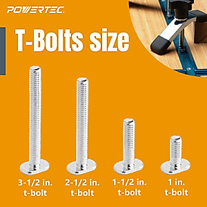 POWERTEC 71121V T Track Knob Kit w/Threaded Knobs and 5/16”-18 T Track Bolts, 16 Piece Set, T Track Accessories for Woodworking Jigs and Fixtures