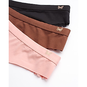 Jessica Simpson Women's Thong Panties - 6 Pack Seamless Lace Microfiber Underwear for Women, Size Small, Brunette/Mellow Rose/Jet Black