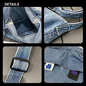 Denim Shoulder Bag Large Hobo Tote Bag Casual Canvas Bag Retro Crossbody Bag for School Travel Work (Dark Blue)