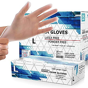 Powder Free Disposable Gloves Large, [1000 Count] - 4 Mil Clear Vinyl Gloves- Extra Strong, 4 Mil Thick - Latex Free, Food Safe, Medical Exam Gloves, Cleaning Gloves - 10 Boxes of 100