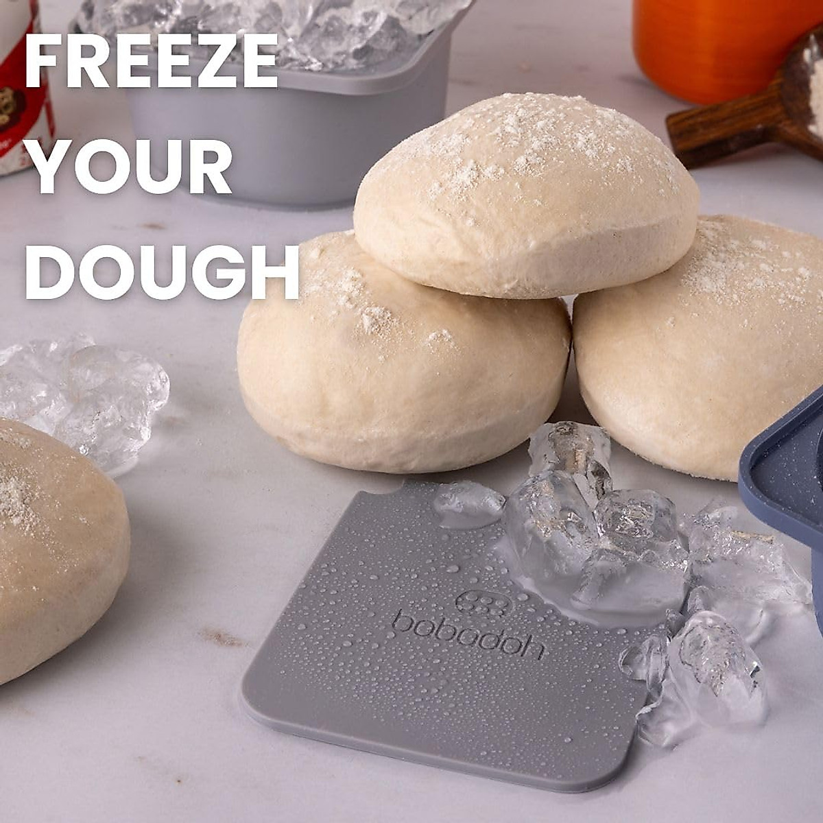 Babadoh Pizza Dough Proofing Silicone Containers with Lids | Pizza Making Accessories | Set of 6 | Multi Blue (2 Dough, 2 Smoke, 2 Steel) | Original Size (make 12" Pizzas)