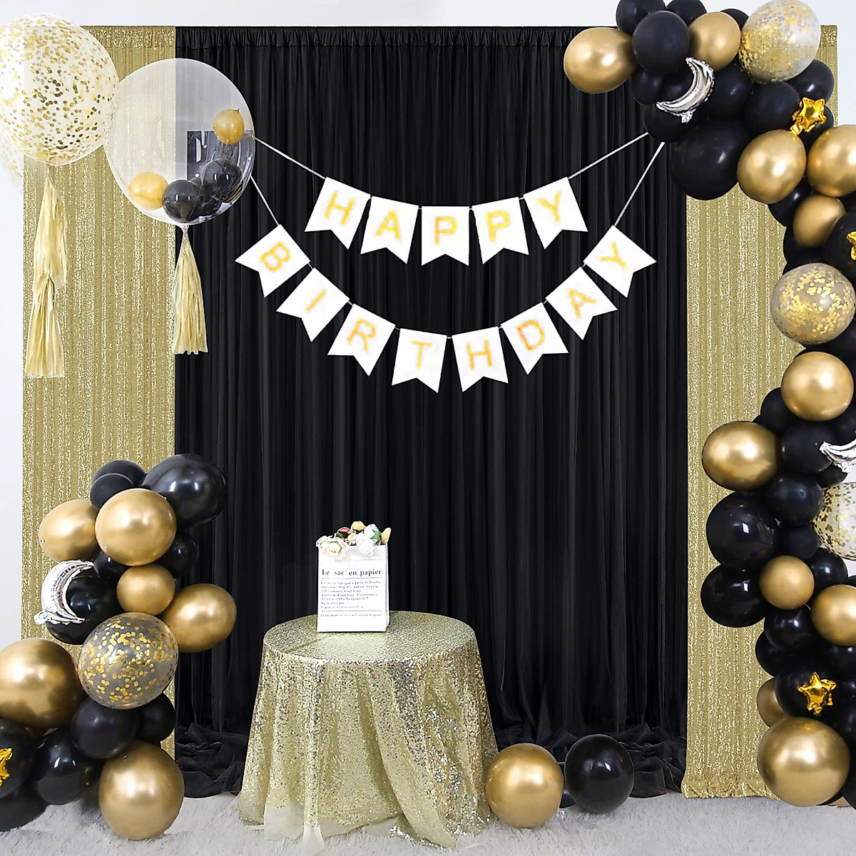 20ft×10ft Black Tulle Backdrop Curtains for Parties 4 Panels 5ft×10ft Dual Layer Black Tulle Drapes for Backdrop Curtains for Baby Party Birthday Wedding Home Decor