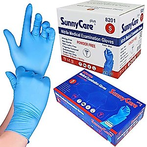 SunnyCare 1000 8201 Blue Nitrile Medical Exam Gloves Powder Free Chemo-Rated (Non Vinyl Latex) 100/box;10boxes/case Size: Small