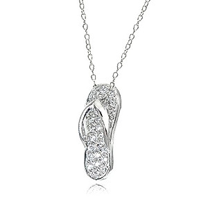 Sterling Silver Cubic Zirconia Flip-Flop Beach Sandal Necklace