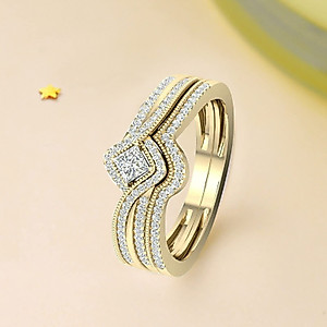 Elegant Women Inlaid Zircon Ring Twist Engagement Rings Bridal Wedding Chunky Band Exquisite Jewelry Party (Gold, 6)
