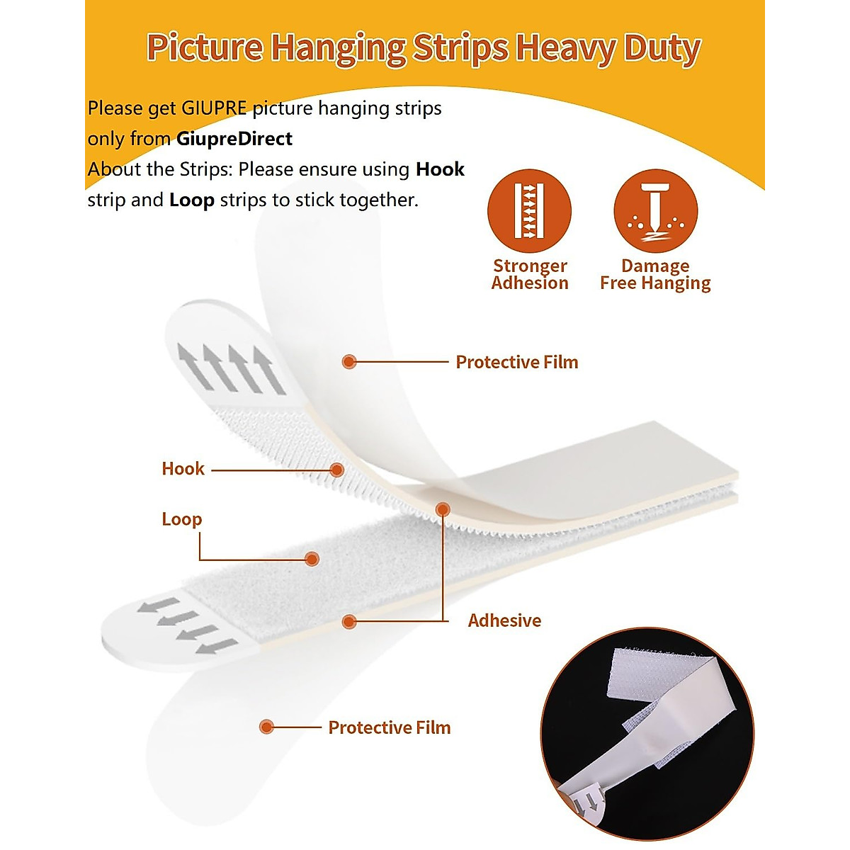 GIUPRE Picture Hanging Strips - 24-Pairs(48 Strips) Wall Sticky for Hanging Pictures on Wall Without Nails, Adhesive Picture Hangers Heavy Duty No Damage Picture Hanging