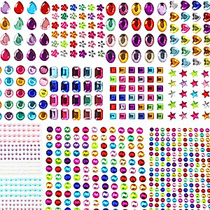 1782pcs Gems Stickers, Self Adhesive Gems for Crafts Bling Rhinestones for Crafts, Assorted Shapes Jewels Rhinestones Stickers, Muticolor