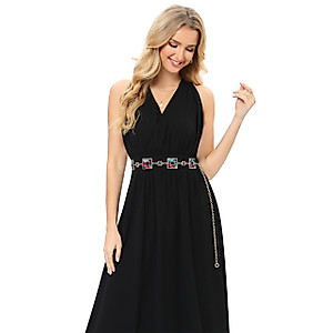 FAN&LOUIS Sparkly Gold Rhinestone Chain Belt for Women Ladies for Dresses Bling Diamond Crystal Glitter Jeweled Metal Fashion Cute Belly Waist Chain Belt S