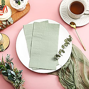 Dinner Napkins Paper Hand Towels Disposable Cocktail Napkins Dinner Napkins for Wedding, Birthday, Events, Guest Bathroom, Bridal Shower Party Favors, 13 x 15.75 Inch (Sage Green, 100 Pcs)