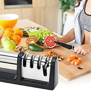 Dongng Knife Sharpeners - 4 Stage Kitchen Knife Scissor Sharpener to Repair, Restore, Sharp, Polish Blades, 4-in-1 Professional Manual Chef Steel Knife Scissor Sharpening Tool Non-slip and Portable