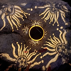 pearlstar Outdoor Solar Table Lamp 2pack Metal Sunflower Shape Solar Lantern Lights, Retro Orange Finish, Outside Decor for Patio Garden Yard Pathway Tabletop Waterproof(Sunflower)