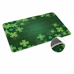 St. Patrick's Day Lucky Clovers Doormat Rugs Outdoor/Indoor Rustic Vintage Farm Wood Non-Slip Entrance Welcome Mat for Front Door/Bathroom/Kitchen/Bedroom/Patio/Entryway,16"x24", Green Spring Holiday