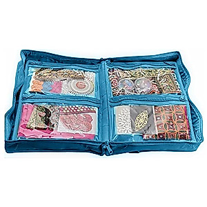 Yazzii Quilter’s Project Bag with 19 Pockets - Portable Storage Bag Organizer - Multipurpose Storage Organizer for Quilting, Patchwork, Embroidery, Needlework, Papercraft & Beading-Aqua