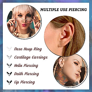 Sanfenly 9Pcs Dangle Nose Rings Hoops for Women Men 20G Stainless Steel Nose Piercing Jewelry Pink CZ Heart Moon Butterfly Dangling Nose Hoops Gold, Silver Tone