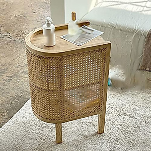 HIGOH Bedside Table Bedside Table Simple Storage Small Side Cabinet Furniture Woven Locker