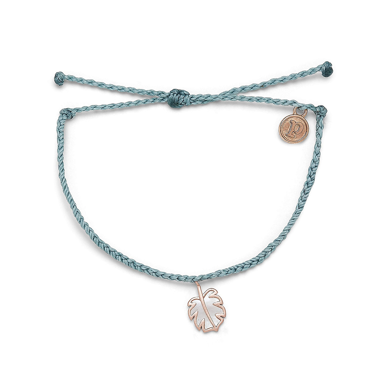 Pura Vida Rose Gold Mother of Pearl Monstera Bracelet - 100% Waterproof, Adjustable Band - Light Grey