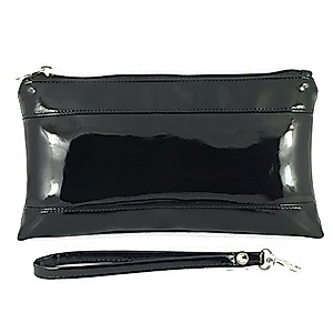 LONI Womens Adorable Patent Clutch Bag Wallet Purse for Women with Detachable Wrist Strap in black