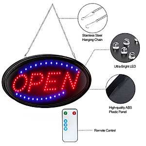 FITNATE LED Open Sign with Remote, Ultra Bright Electric Light Up Signs for Business, Timing Function, 2 Lighting Modes Flashing & Steady, Advertisement Board for Store, Bar, Hotel, Cafe (19x10 in)