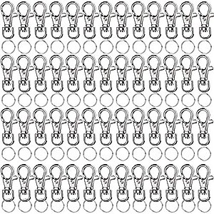60PCS Metal Swivel Snap Hooks with Key Rings, LEOBRO 30PCS Small Lobster Claw Keychains Clasps and 30PCS Key Chain Ring for Keychain Clip, Lanyard, Key, Jewelry Making, Art Crafts, Silver