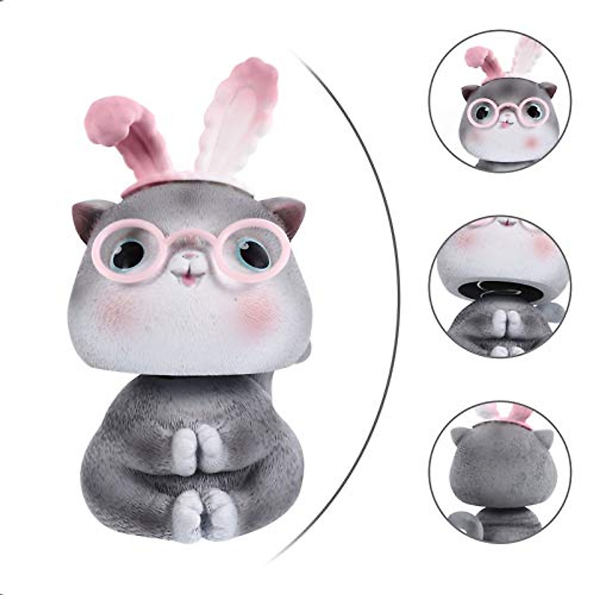 Amosfun Cat Bobblehead Ornaments Shaking Head Rabbit Ear Lucky Cat Figurines Animal Dancing Figure Toy Car Dashboard Decorations for Vehicle Home Office Desktop (Grey B)