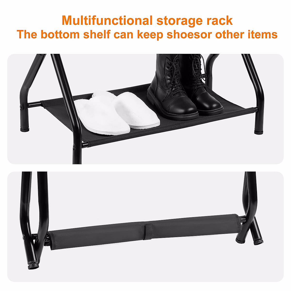 Heybly Luggage Rack,Pack of 2,Steel Folding Suitcase Stand with Storage Shelf for Bedroom, Hotel, Foldable Steel Frame, Guest Room Bedroom Hotel, 26.2" L x 14.4" W x 20.5" H, Black,HLR004B2